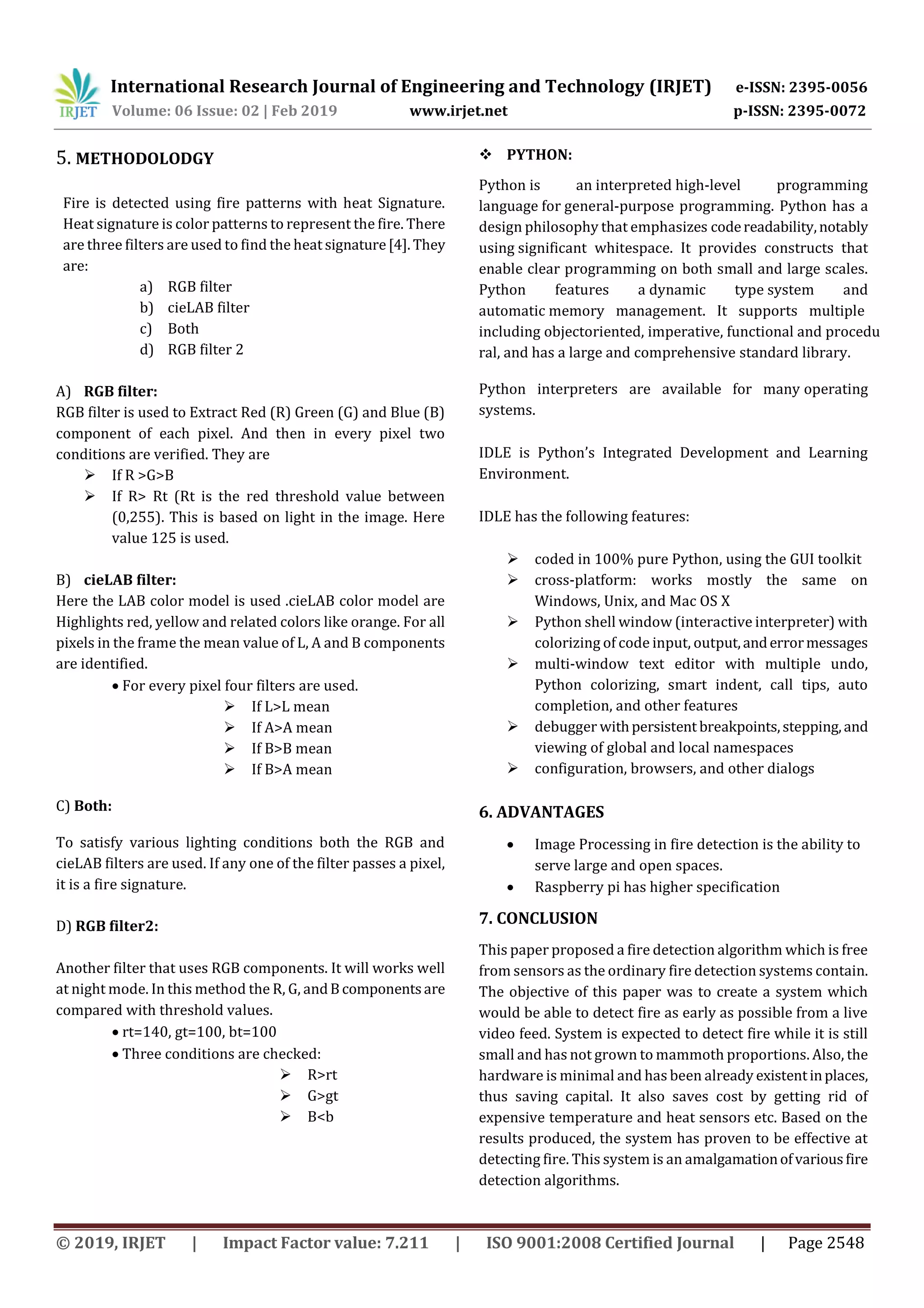IRJET- Review on Image Processing based Fire Detetion using Raspberry Pi | PDF