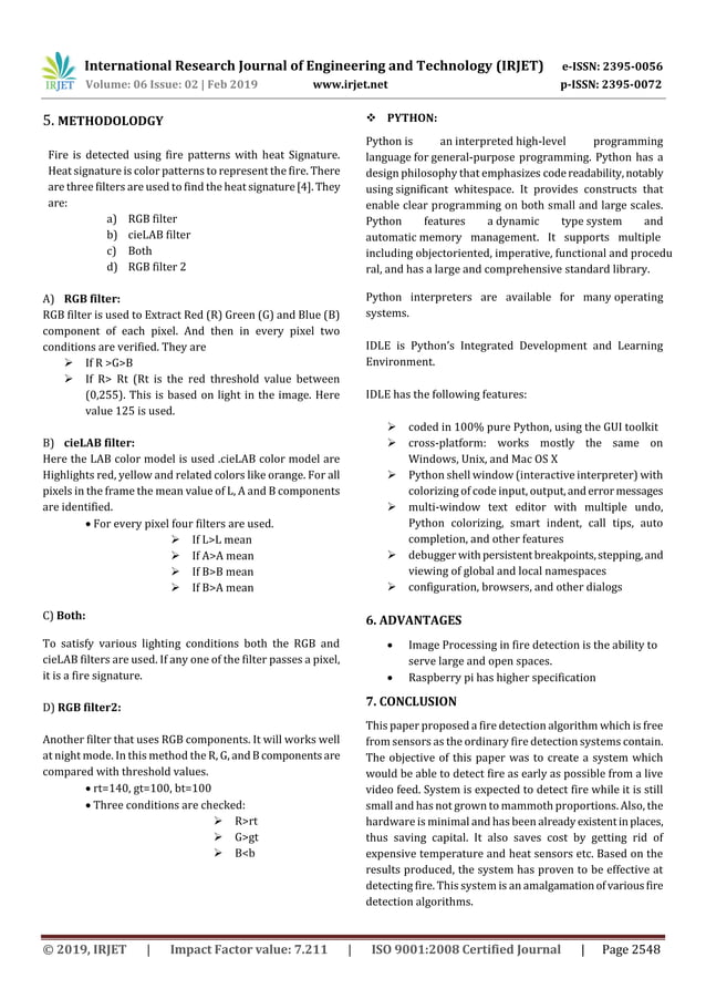IRJET- Review on Image Processing based Fire Detetion using Raspberry Pi | PDF