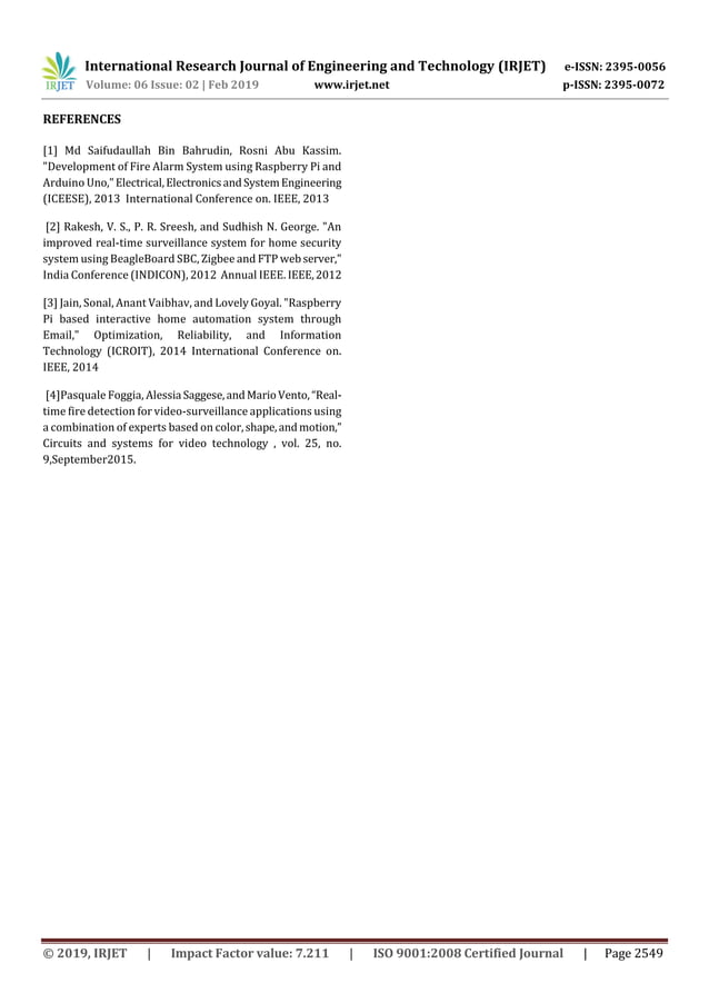 IRJET- Review on Image Processing based Fire Detetion using Raspberry Pi | PDF