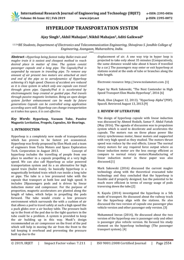 IRJET- Hyperloop Transportation System | PDF