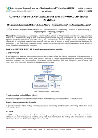 IRJET- Comparative Performance Analysis of Routing Protocols in Manet using NS-2 | PDF