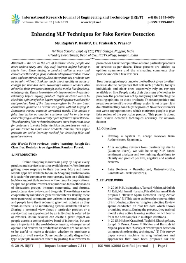 IRJET- Enhancing NLP Techniques for Fake Review Detection | PDF