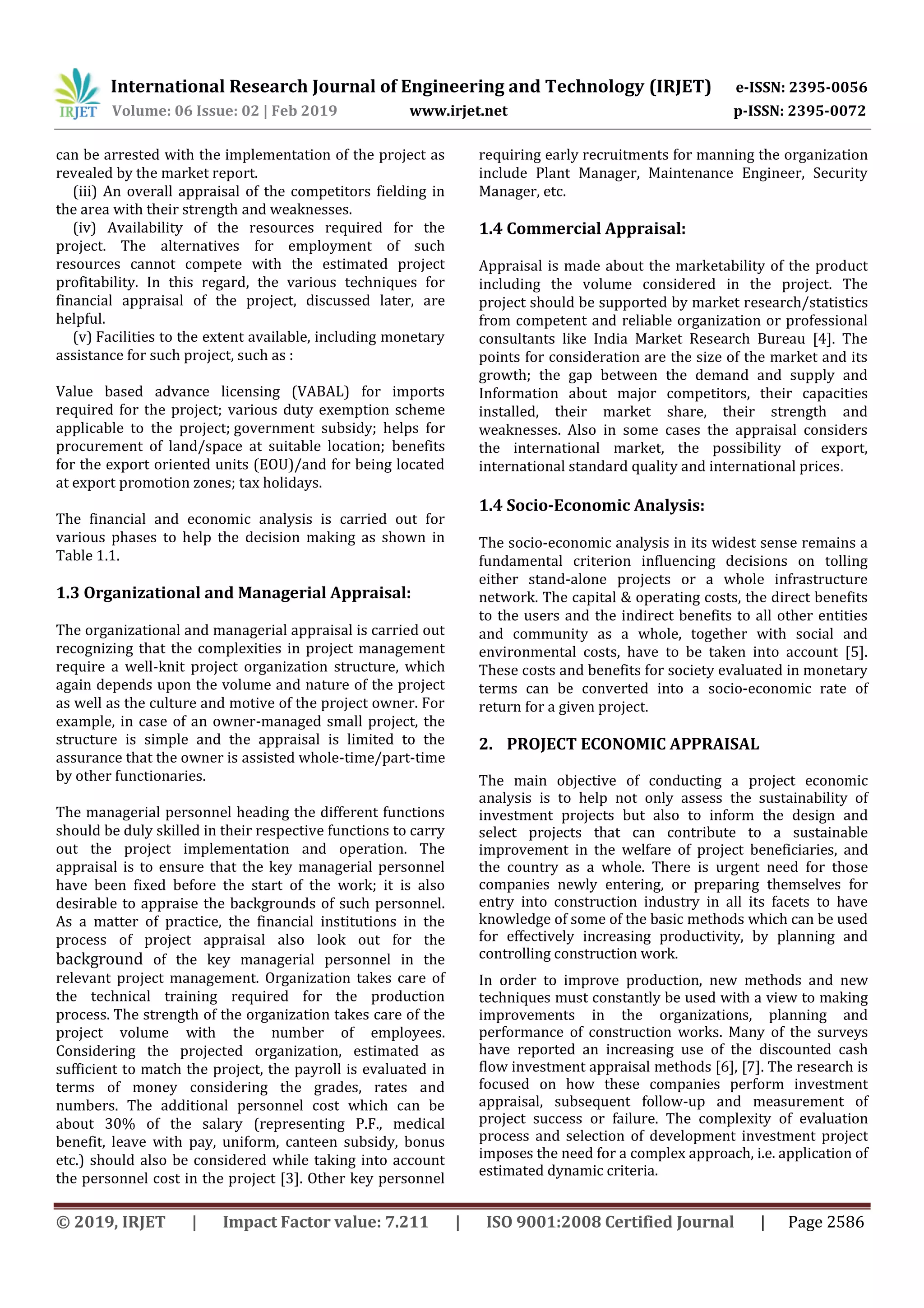 IRJET- Project Economic Appraisal Techniques in Construction Industry - A Comparative Study ...