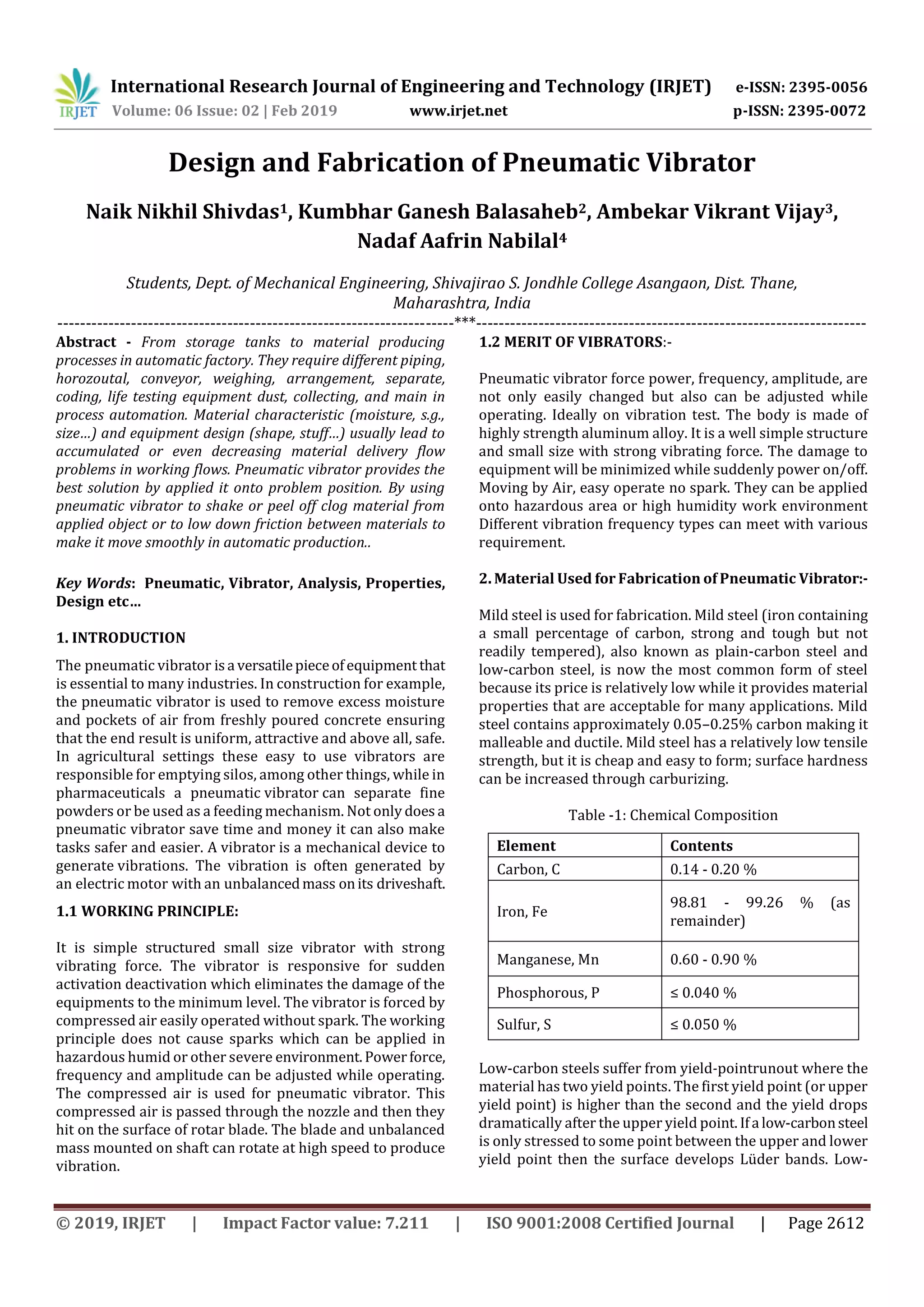IRJET- Design and Fabrication of Pneumatic Vibrator | PDF IRJET- Design and Fabrication of Pneumatic Vibrator | PDF