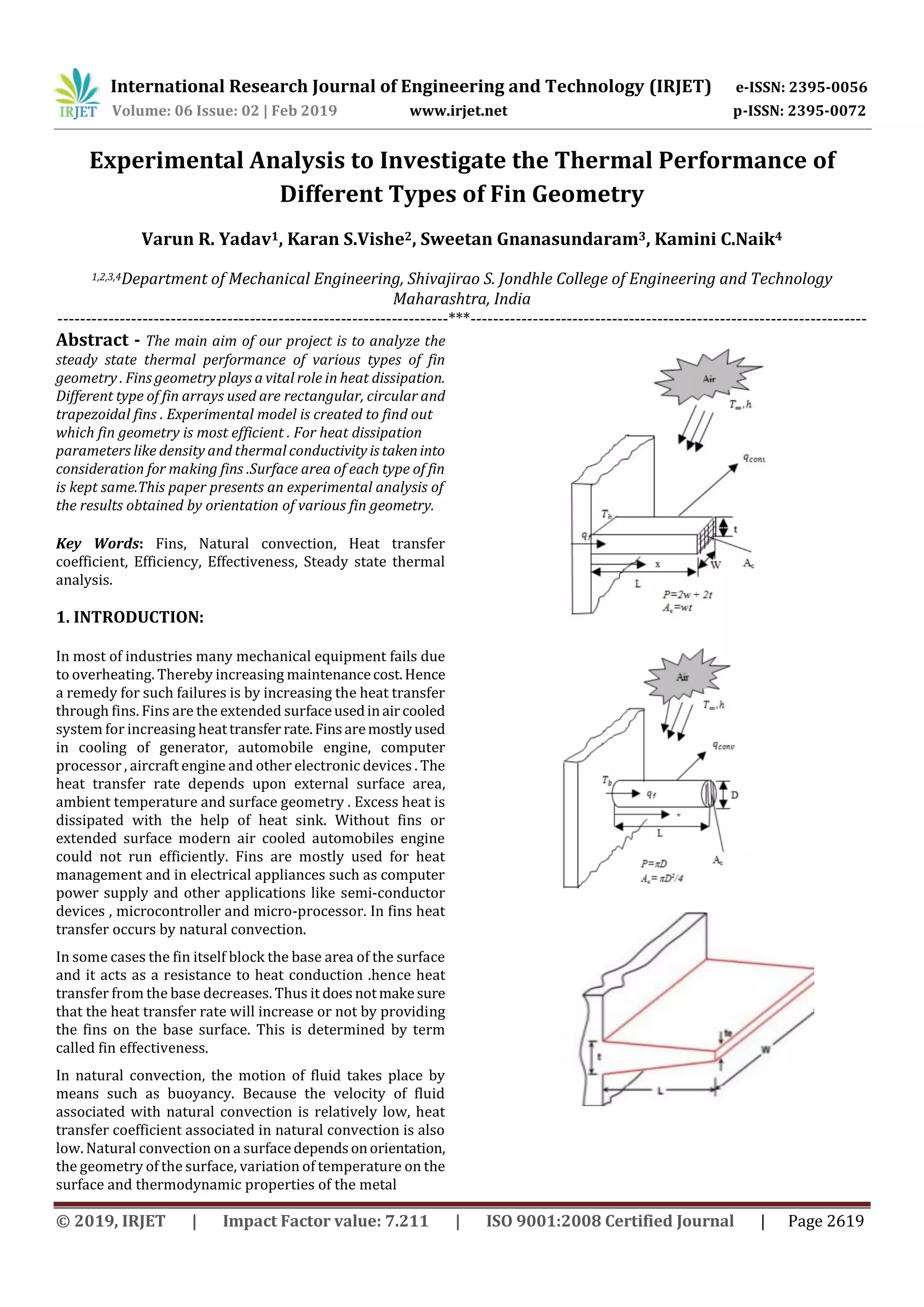 IRJET- Experimental Analysis to Investigate the Thermal Performance of different Types of Fin ...