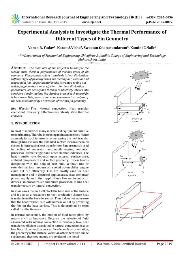 IRJET- Experimental Analysis to Investigate the Thermal Performance of different Types of Fin ...