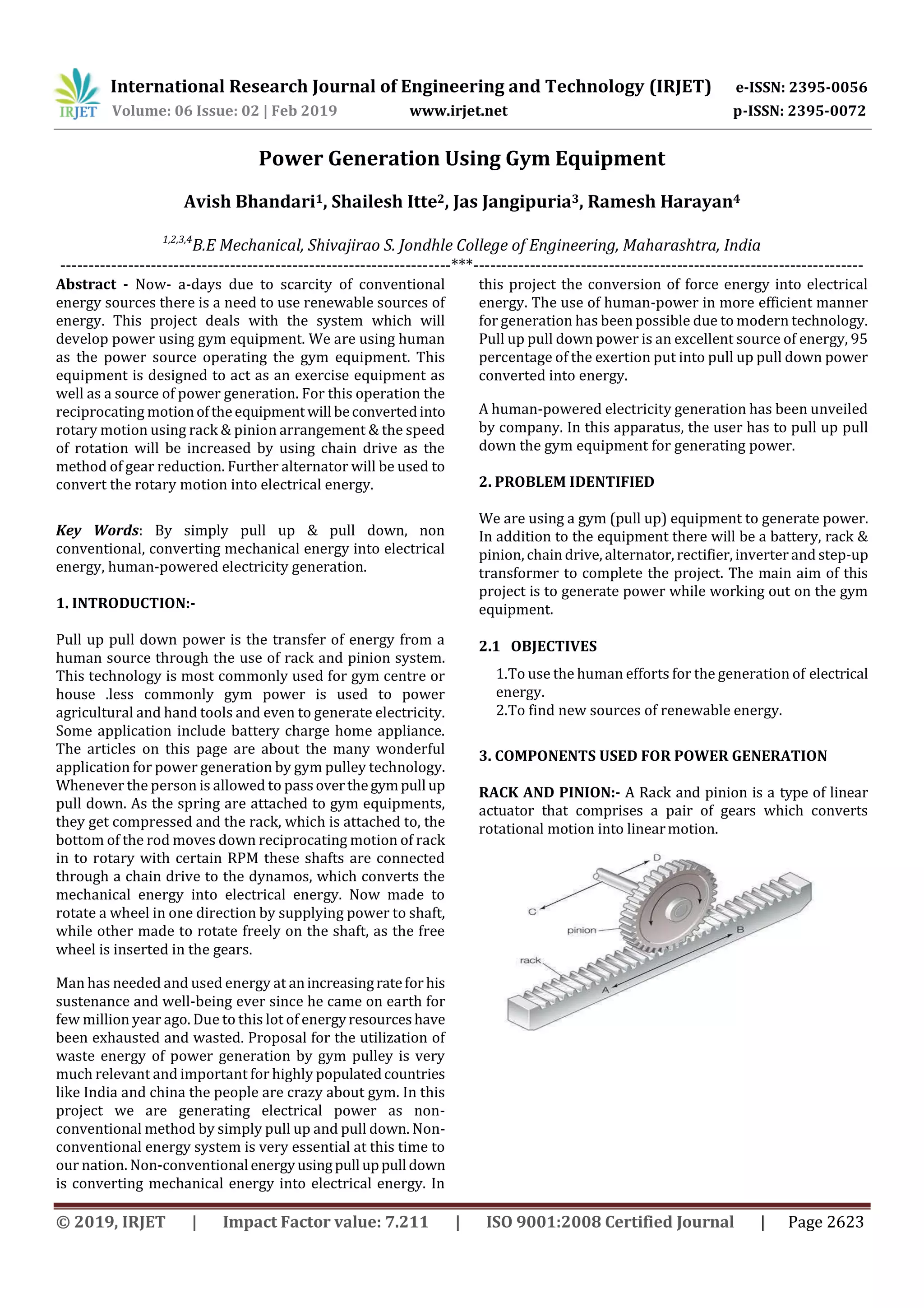 IRJET- Power Generation using GYM Equipment | PDF