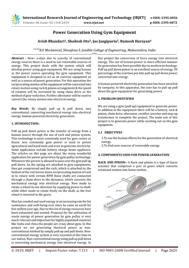 Irjet Power Generation Using Gym Equipment Pdf 