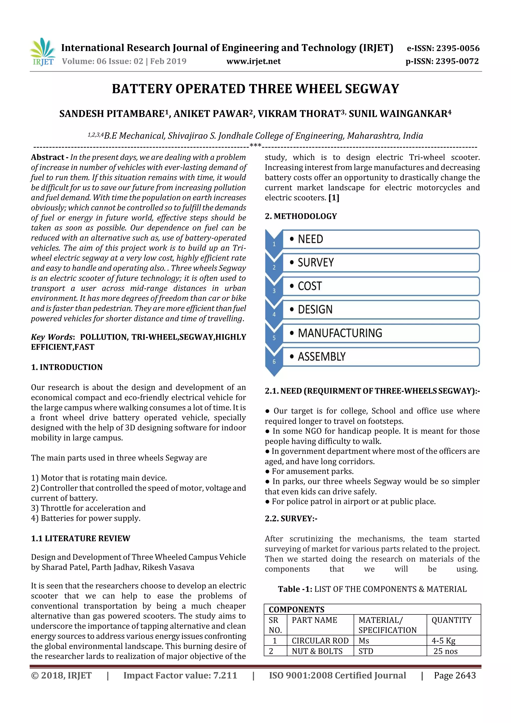 IRJET- Battery Operated Three Wheel Segway | PDF