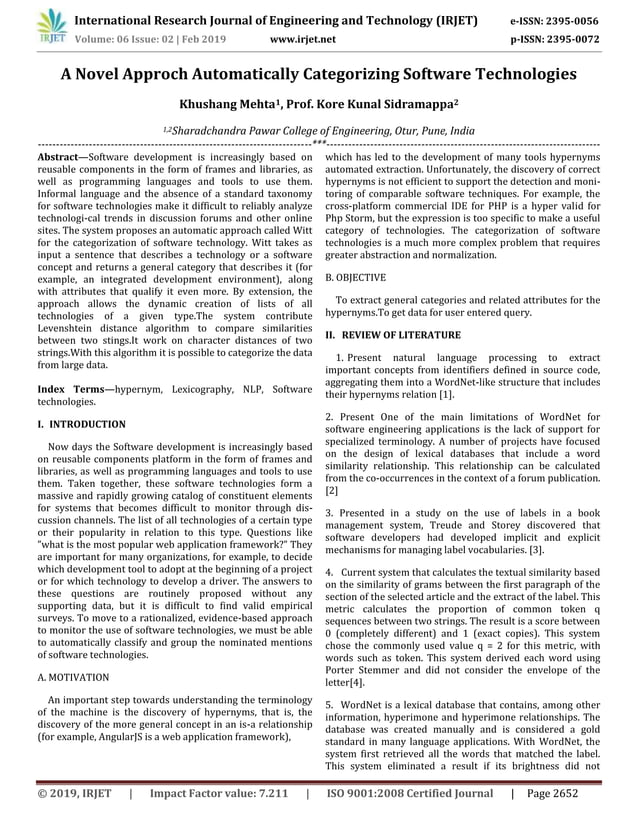 IRJET- A Novel Approch Automatically Categorizing Software Technologies | PDF
