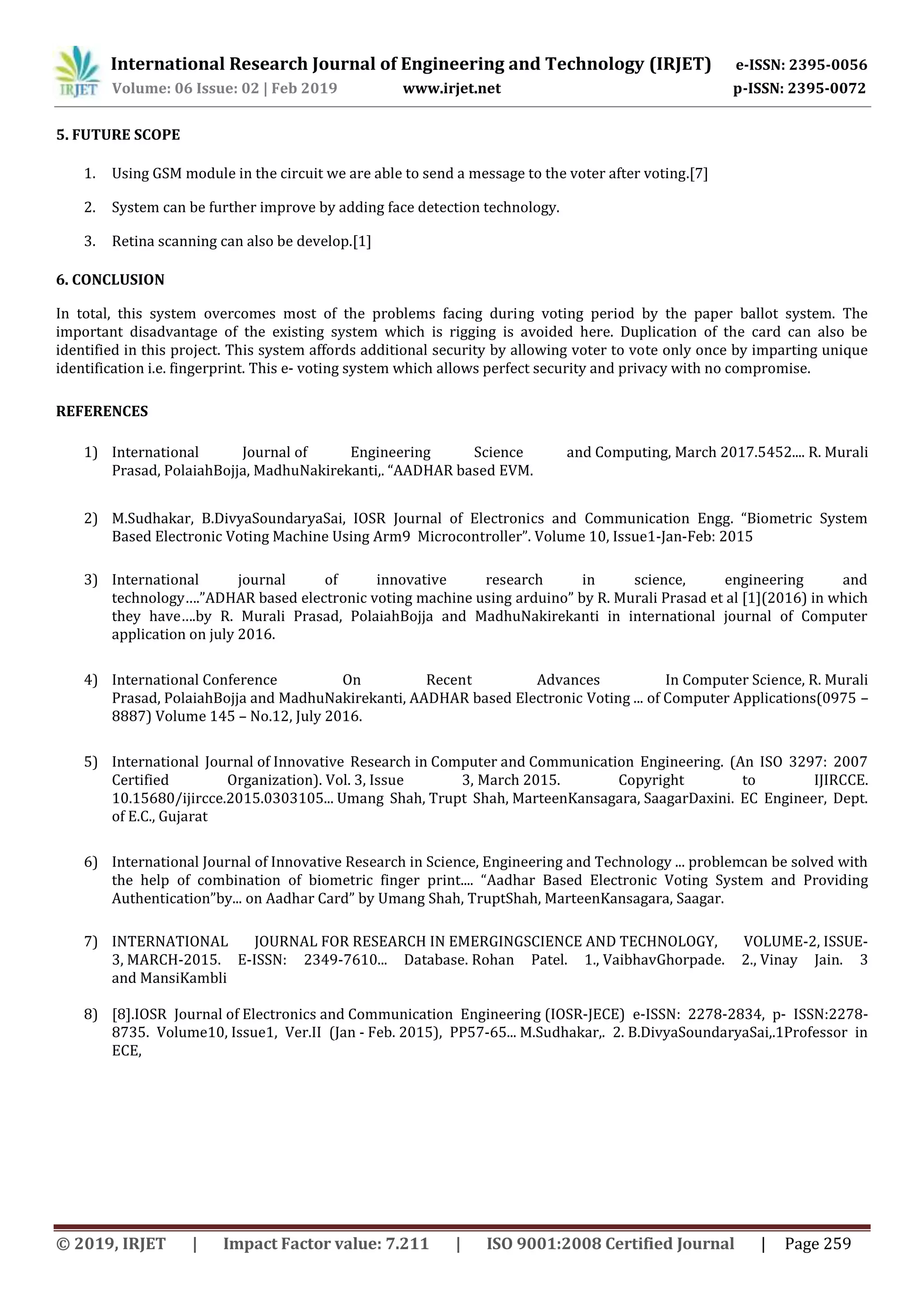 IRJET- Biometric Voting Machine using Aadhar Authentication | PDF