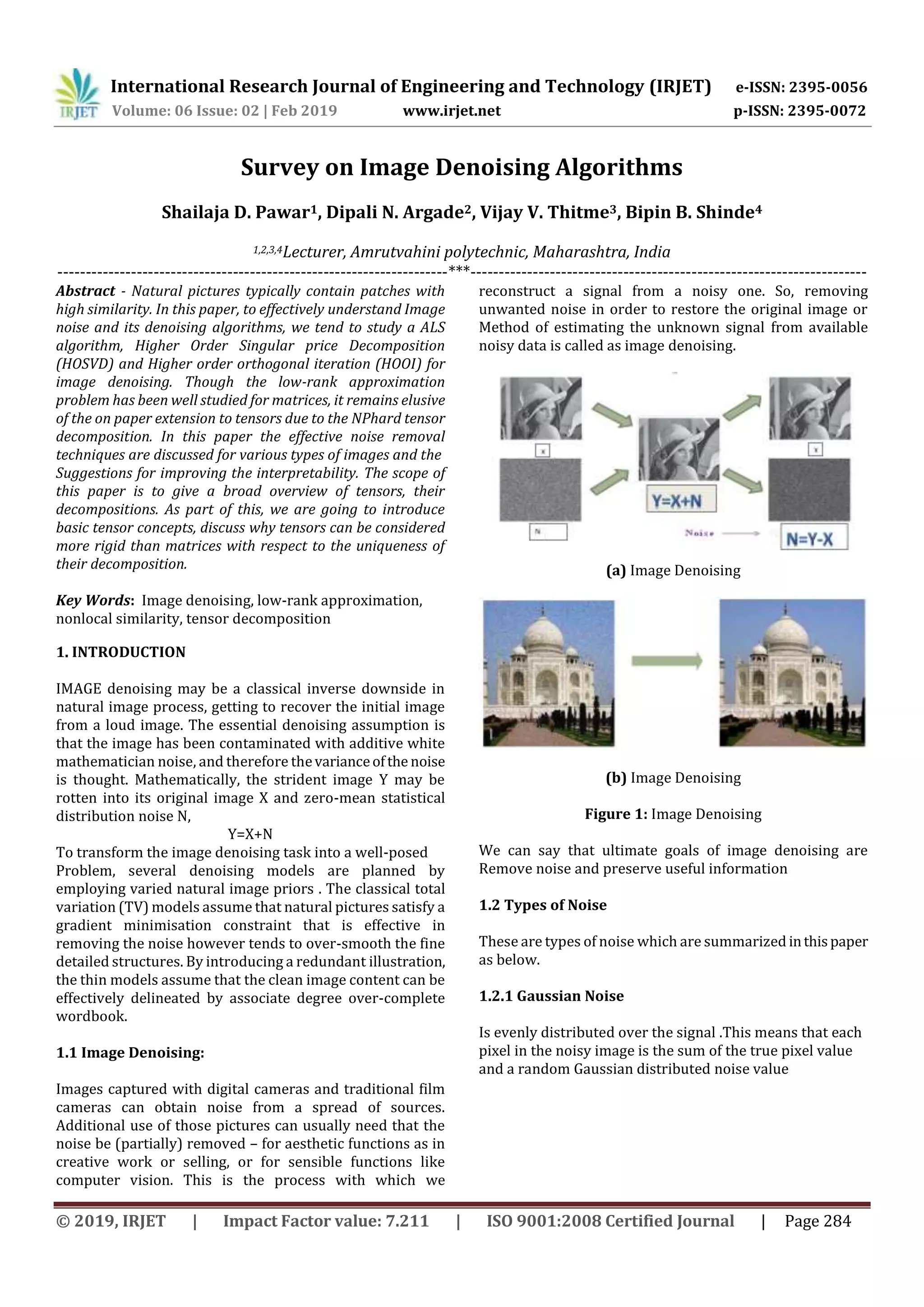 IRJET- Survey on Image Denoising Algorithms | PDF