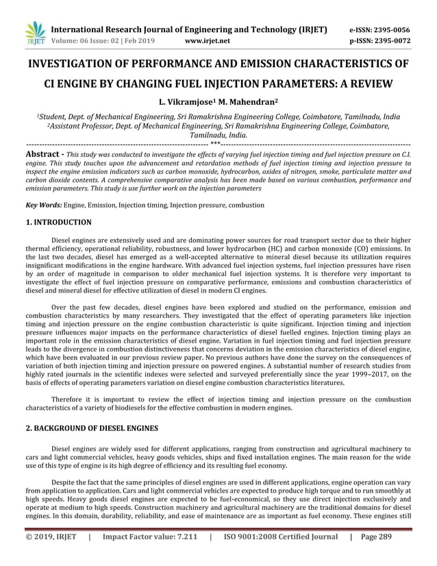 IRJET- Investigation of Performance and Emission Characteristics of CI Engine by Changing Fuel ...