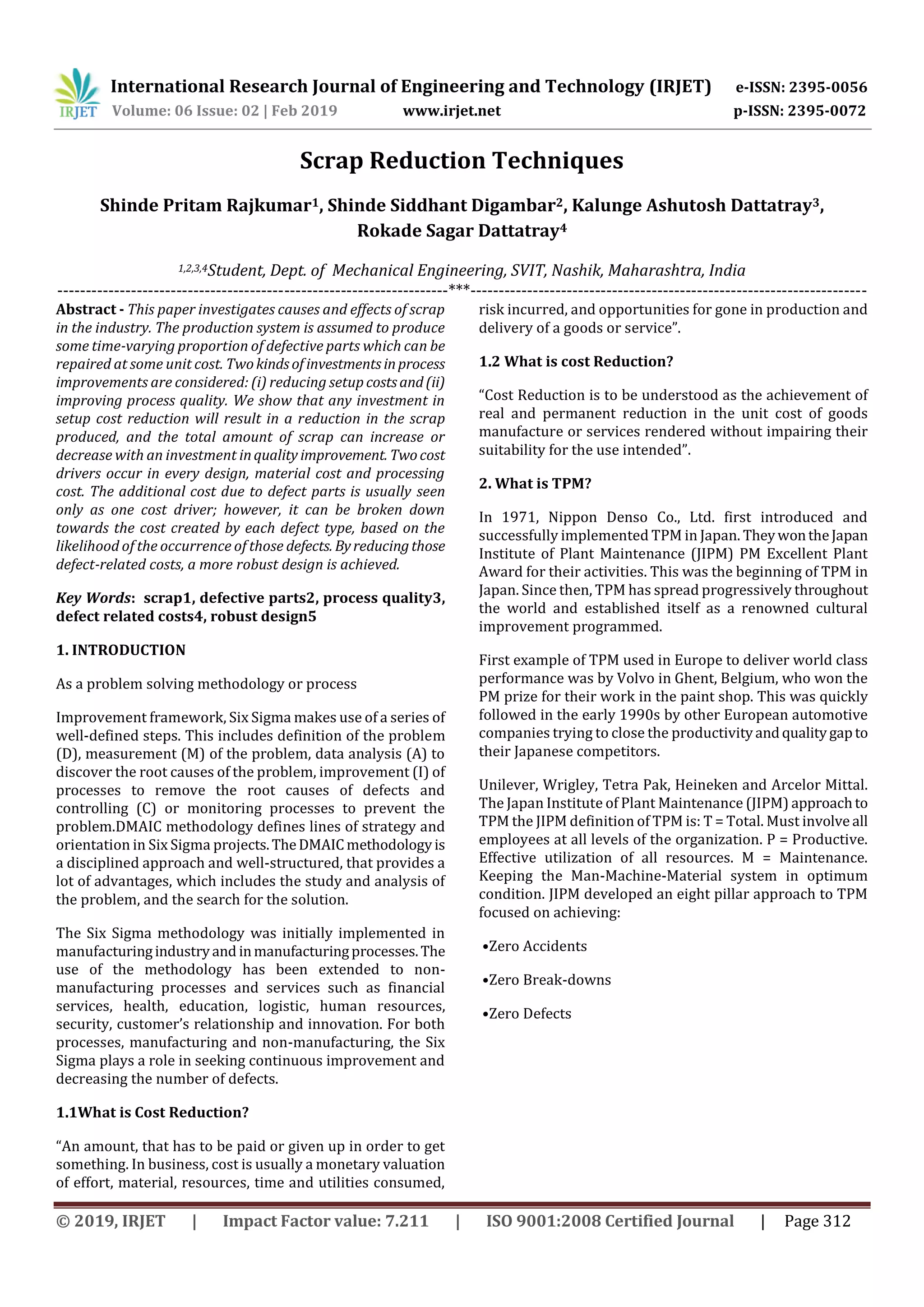 IRJET- Scrap Reduction Techniques | PDF