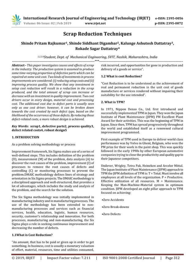 IRJET- Scrap Reduction Techniques | PDF