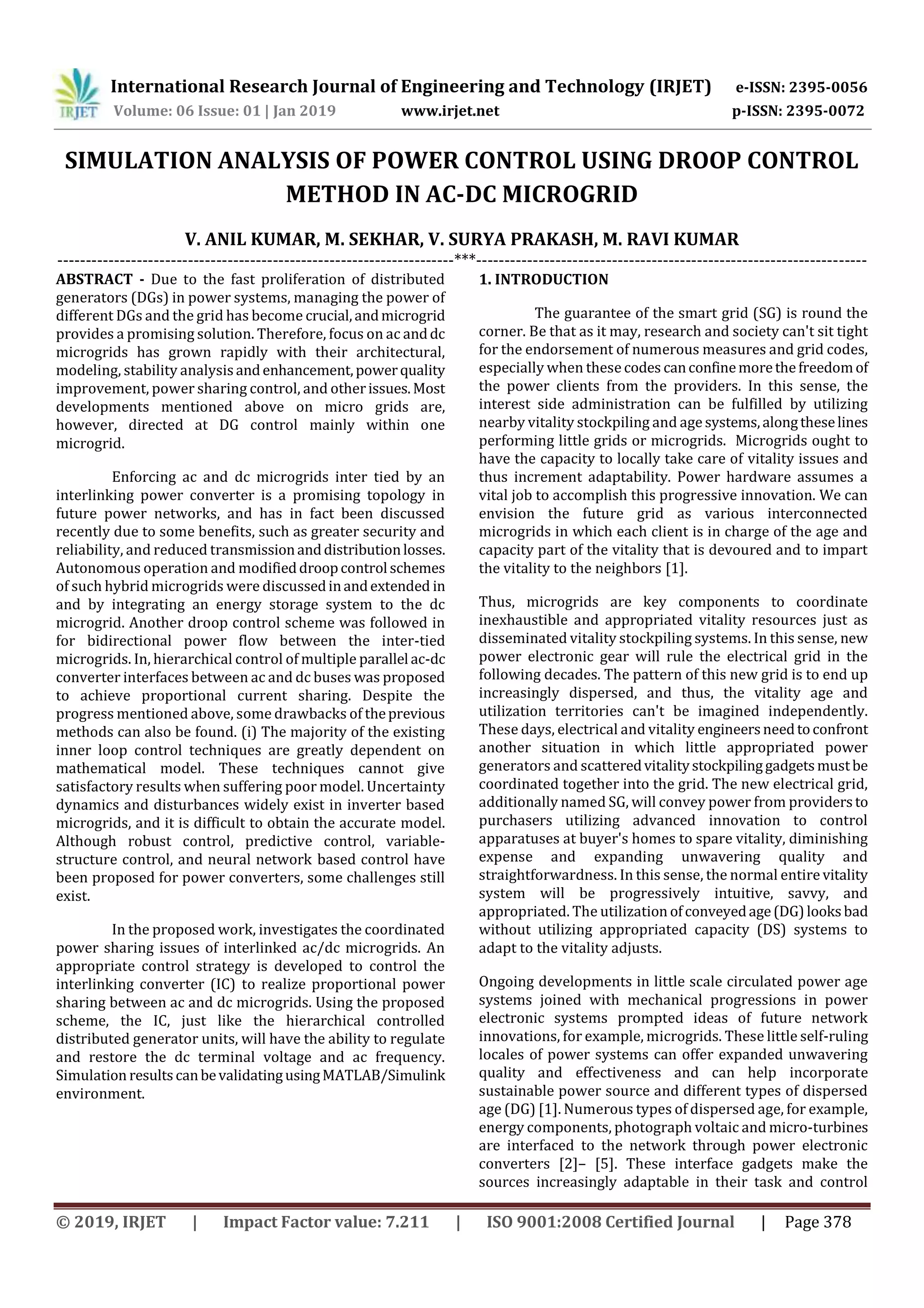Irjet Simulation Analysis Of Power Control Using Droop Control Method