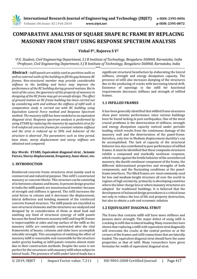 IRJET- Comparative Analysis of Square Shape RC Frame by Replacing Masonry from Strut using ...
