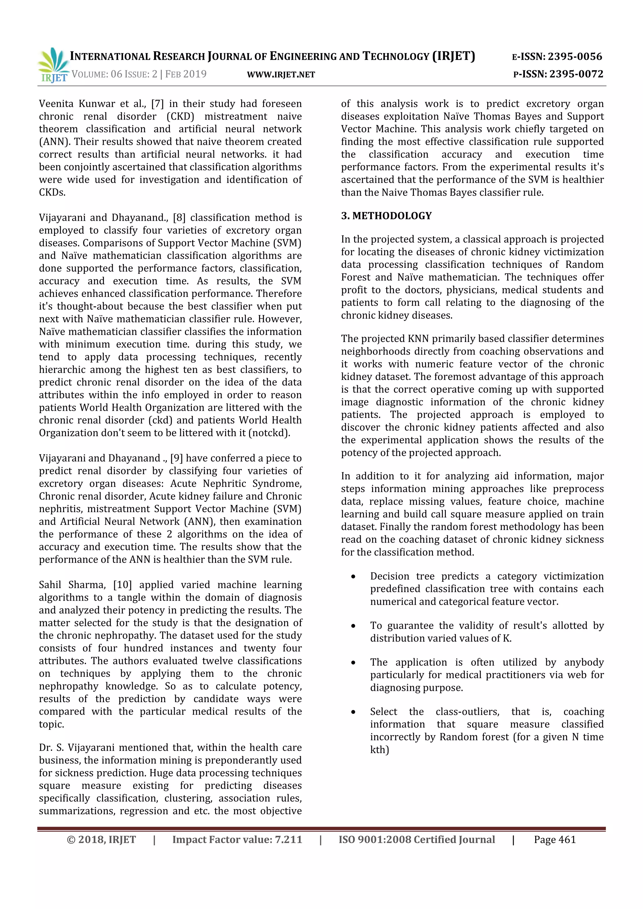 IRJET- Comparison of Feature Selection Methods for Chronic Kidney Data Set using Data Mining ...