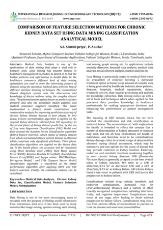 IRJET- Comparison of Feature Selection Methods for Chronic Kidney Data Set using Data Mining ...
