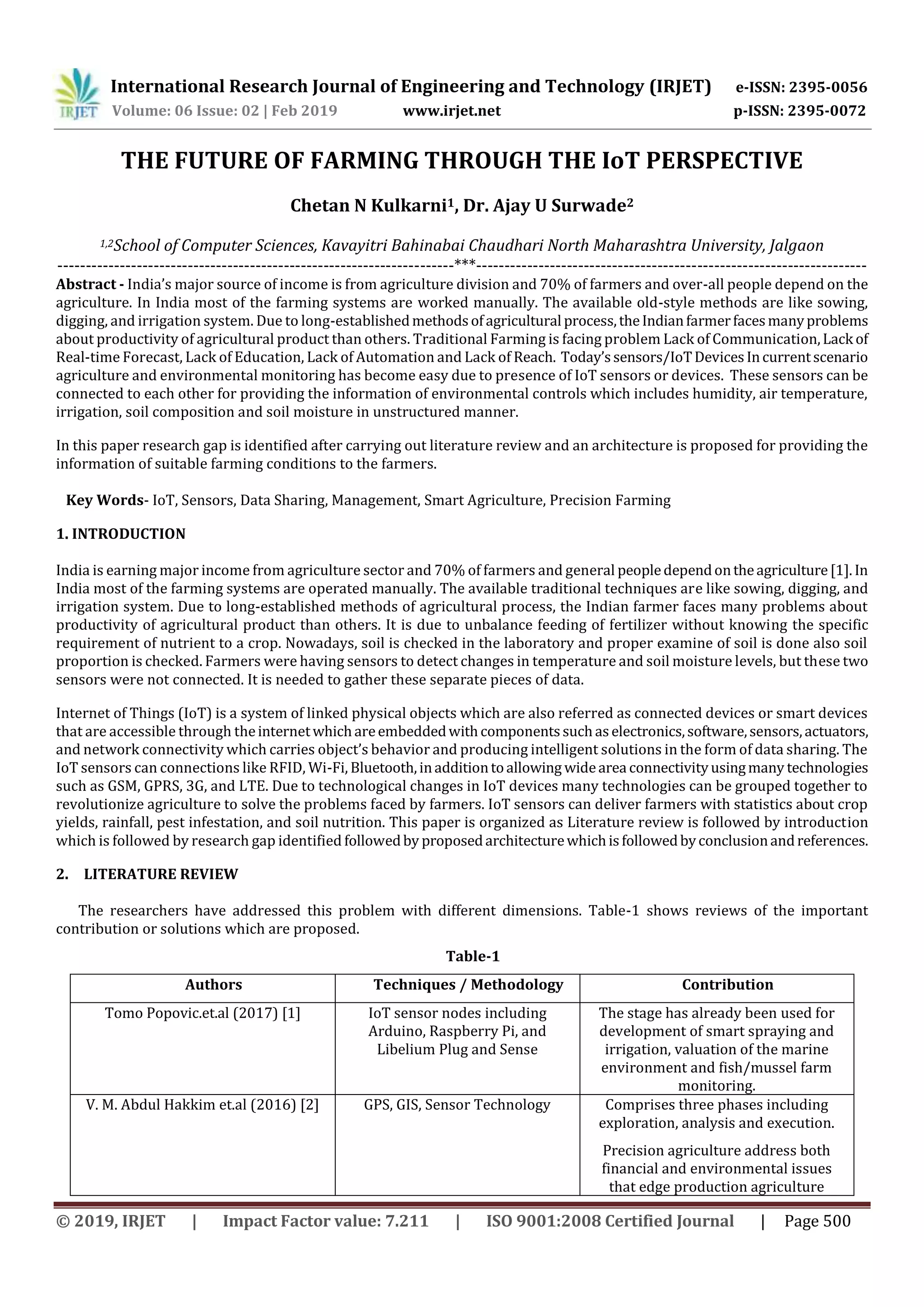 IRJET- The Future of Farming through the IoT Perspective | PDF