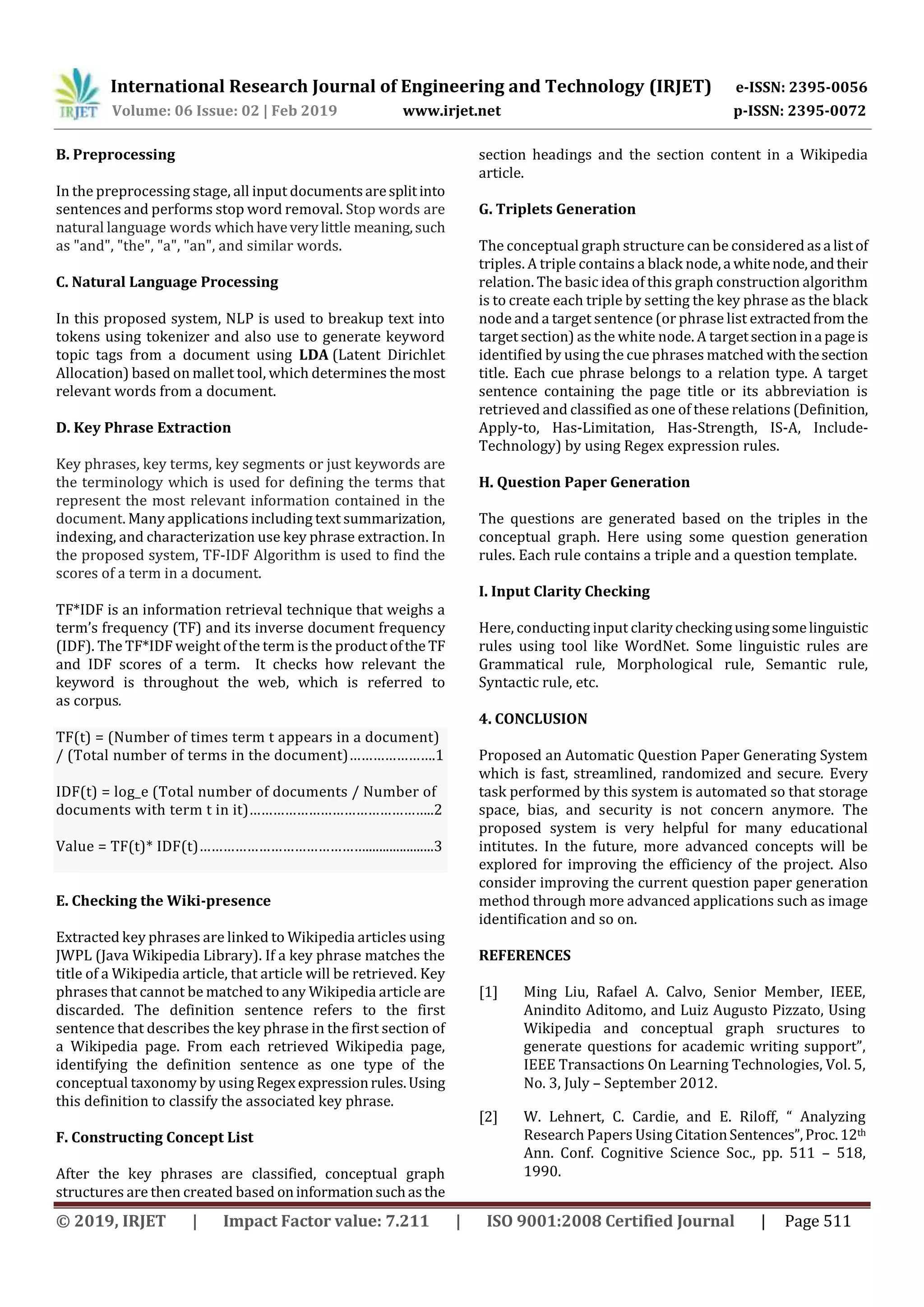 IRJET- Implementation of Automatic Question Paper Generator System | PDF