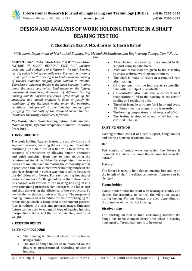 IRJET- Design and Analysis of Work Holding Fixture in a Shaft Bearing ...