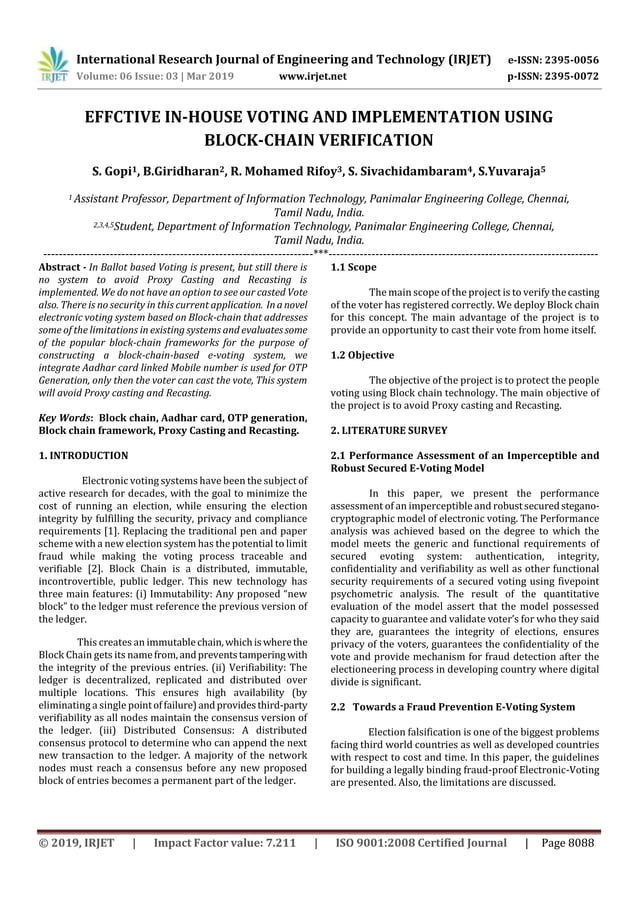 IRJET- Effctive In-House Voting and Implementation using Block-Chain Verification | PDF