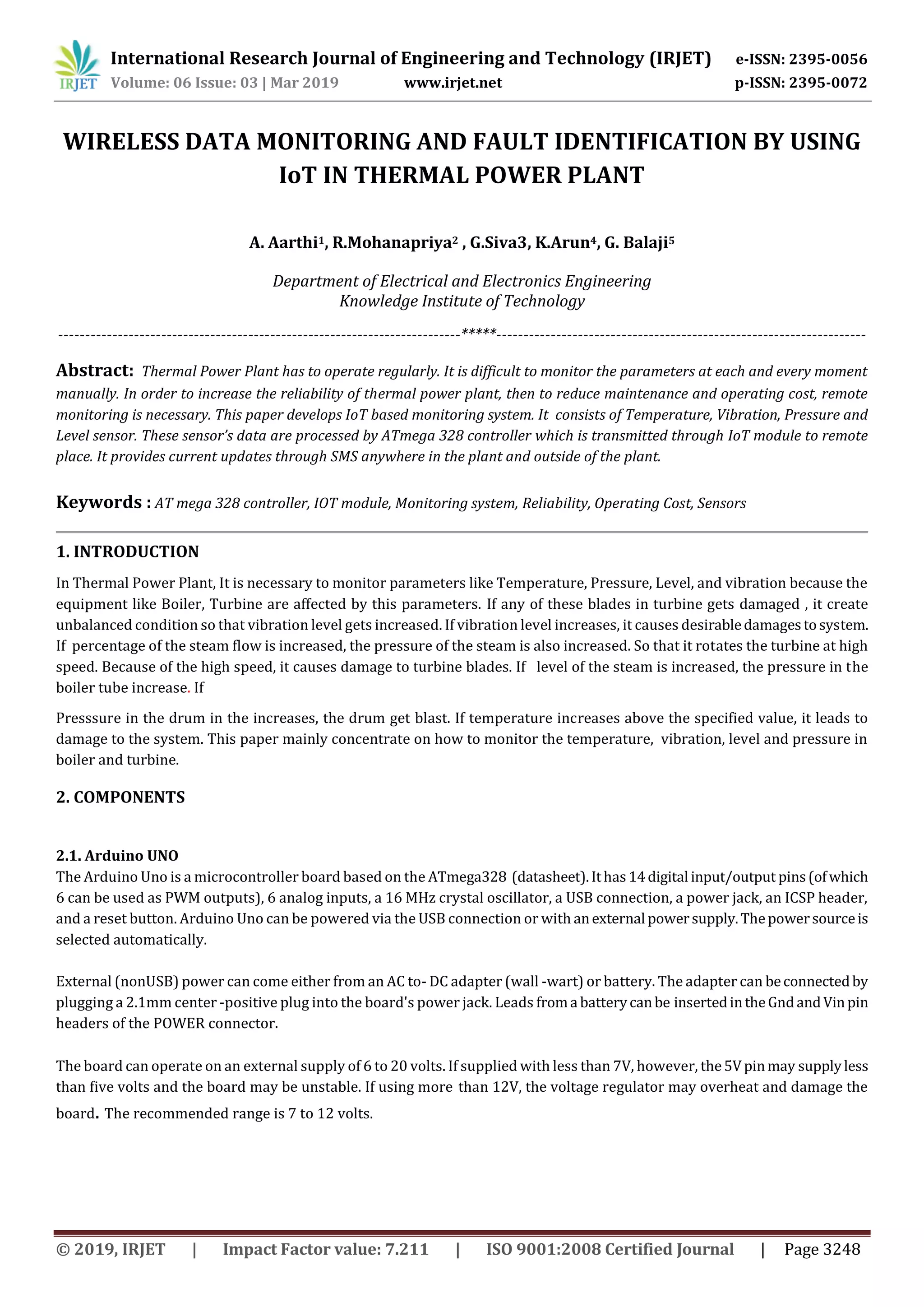 IRJET- Wireless Data Monitoring and Fault Identification by using IoT ...