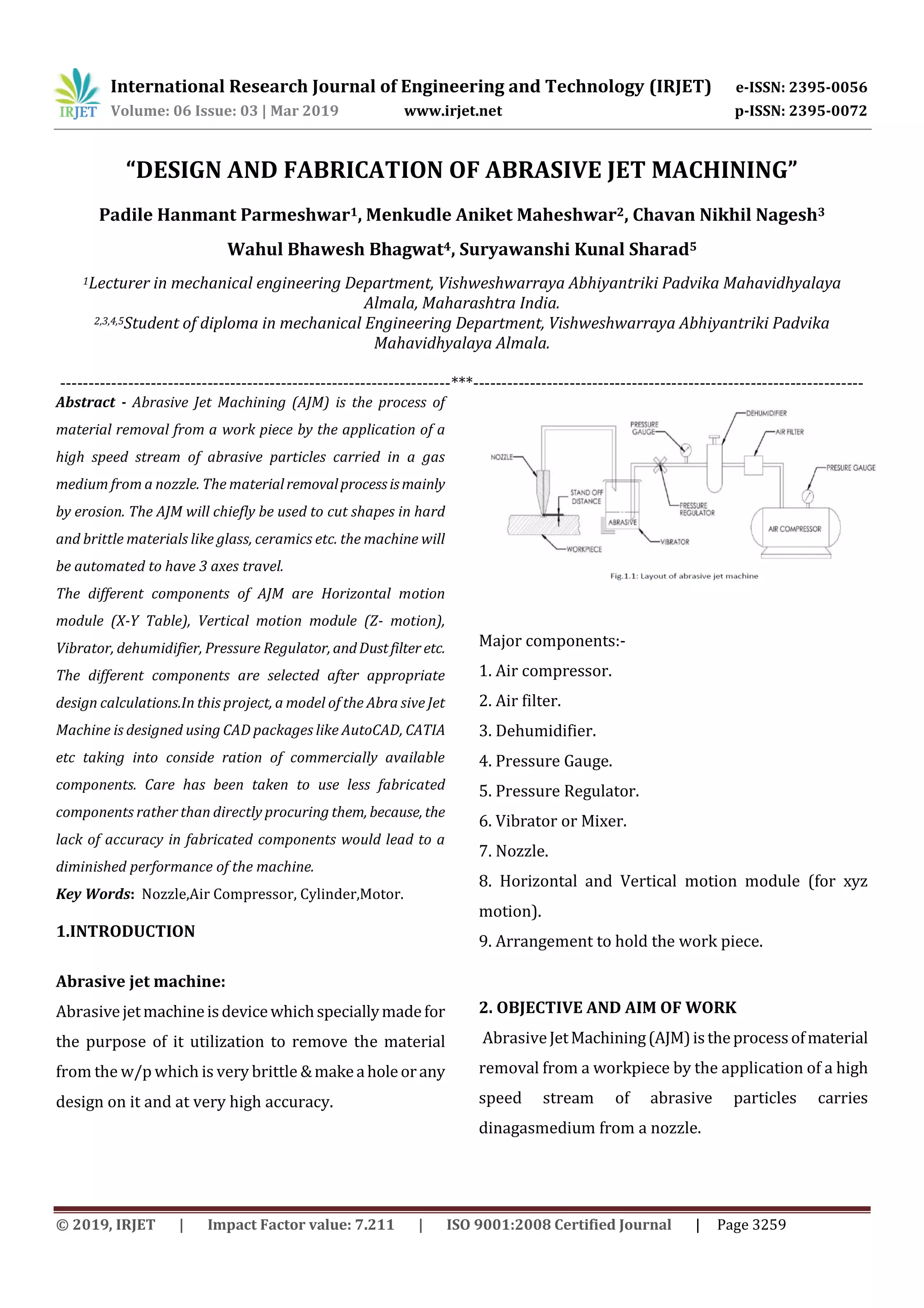IRJET- Design and Fabrication of Abrasive Jet Machining | PDF
