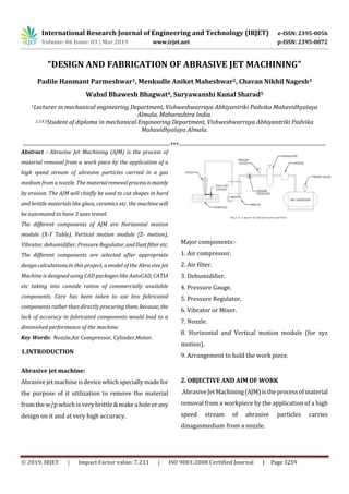 IRJET- Design and Fabrication of Abrasive Jet Machining | PDF