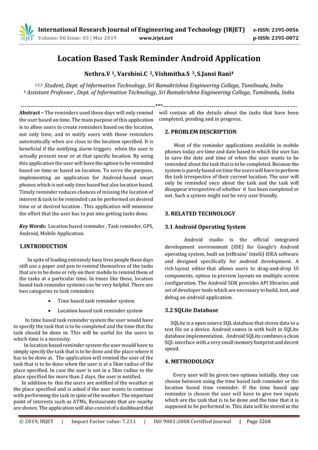 IRJET- Location based Task Reminder Android Application | PDF