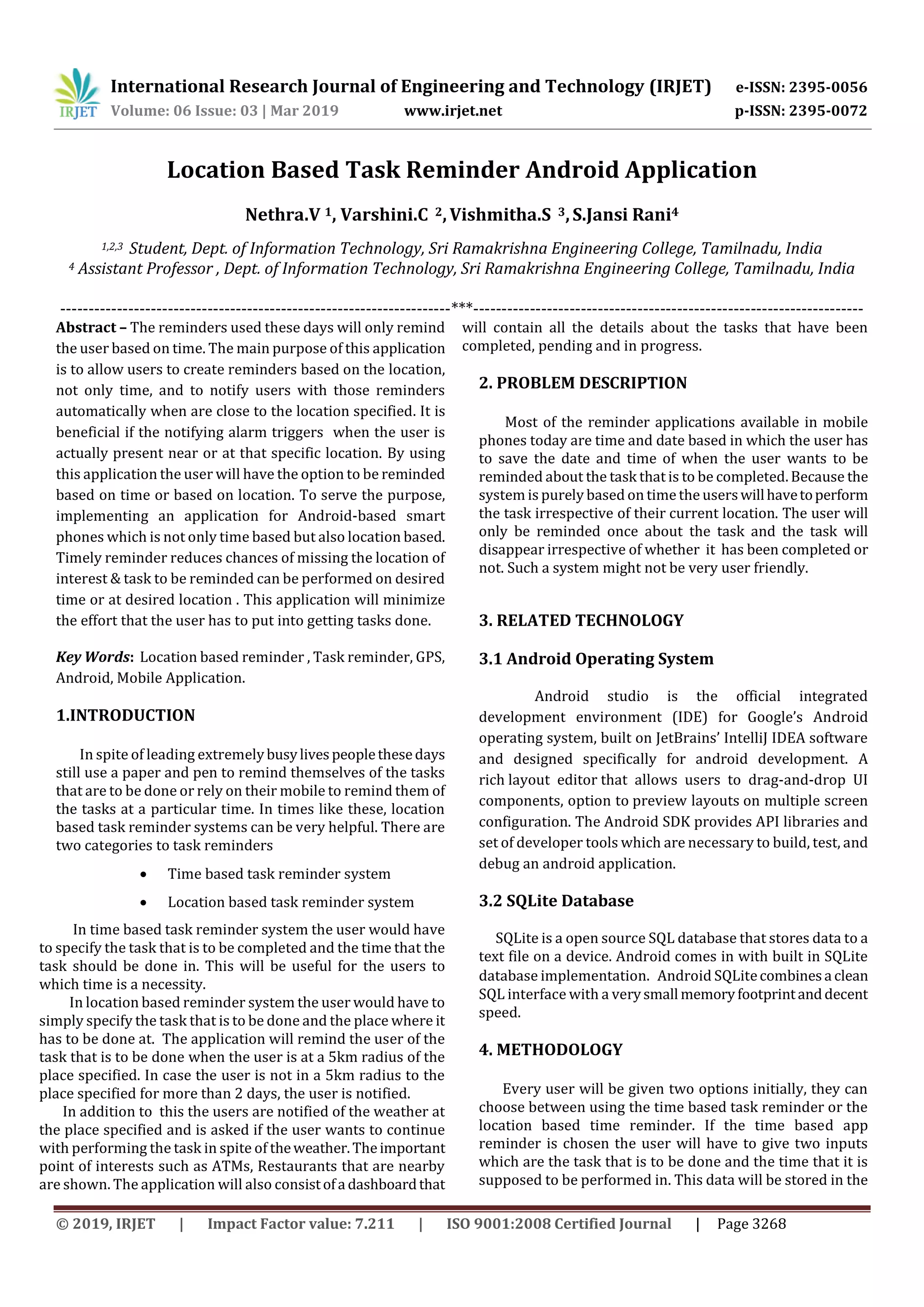 IRJET- Location based Task Reminder Android Application | PDF