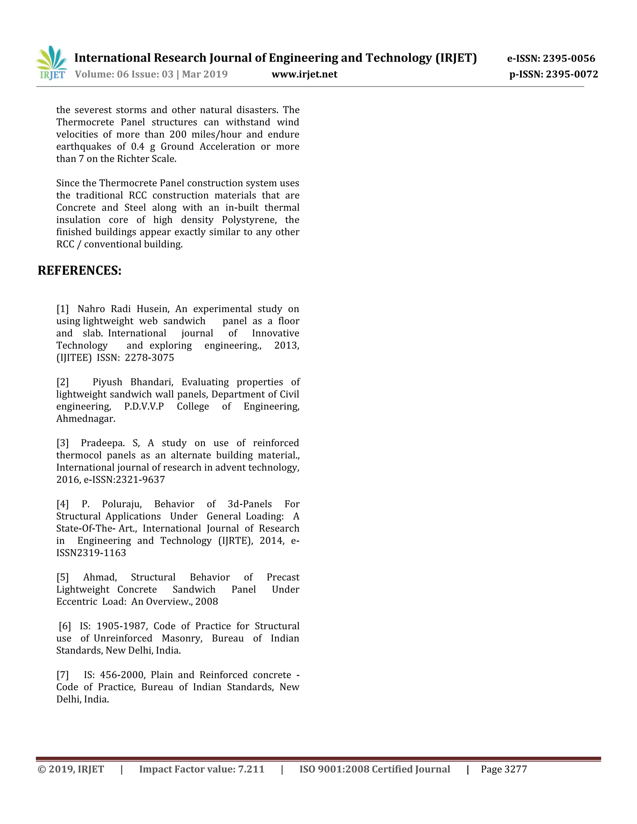 IRJET- Experimental Investigation of Thermocrete Panel | PDF