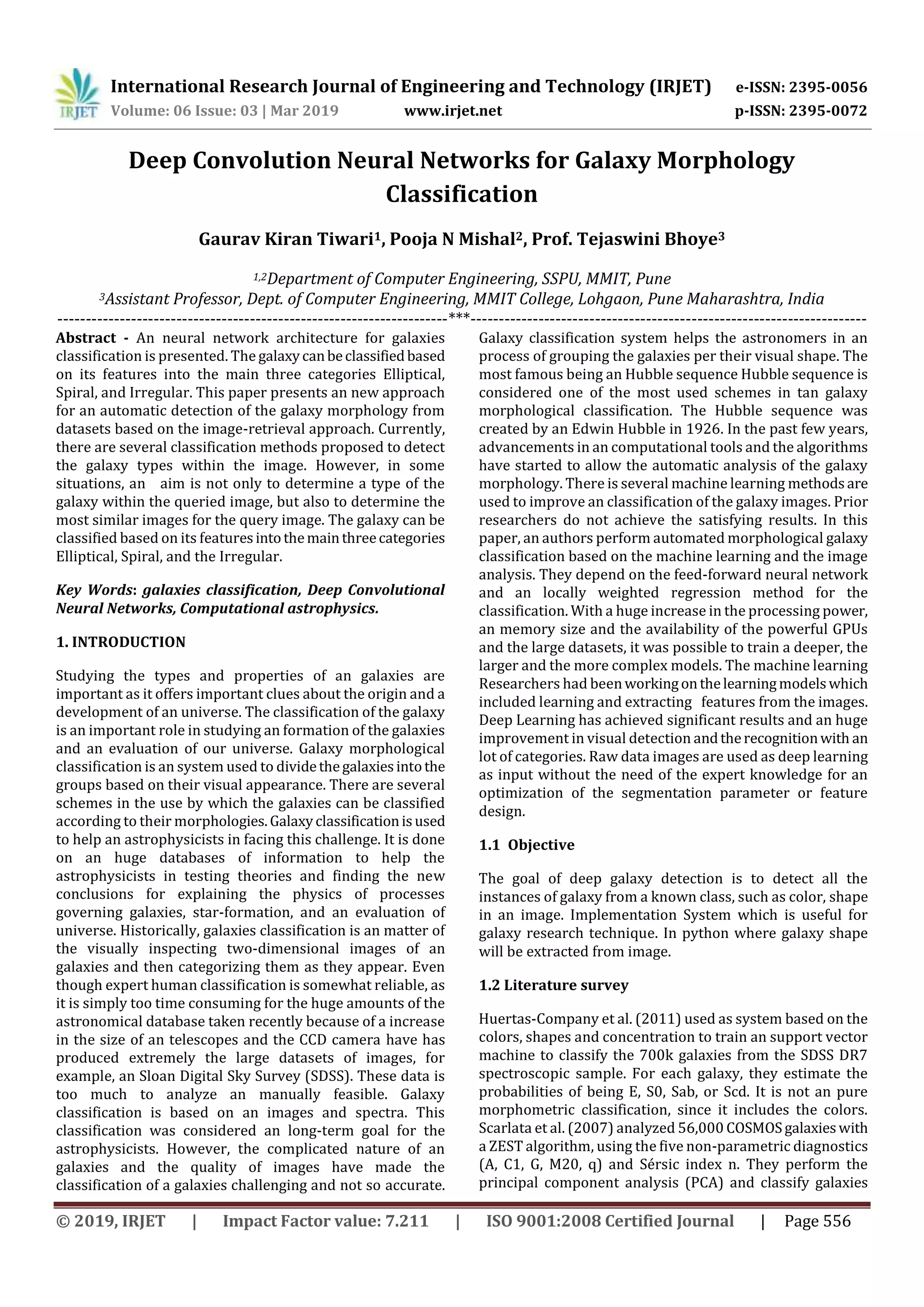 IRJET- Deep Convolution Neural Networks for Galaxy Morphology Classification | PDF
