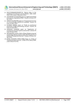 IRJET- An Experimental Study and Mechanical Properties of Transparent Concrete | PDF