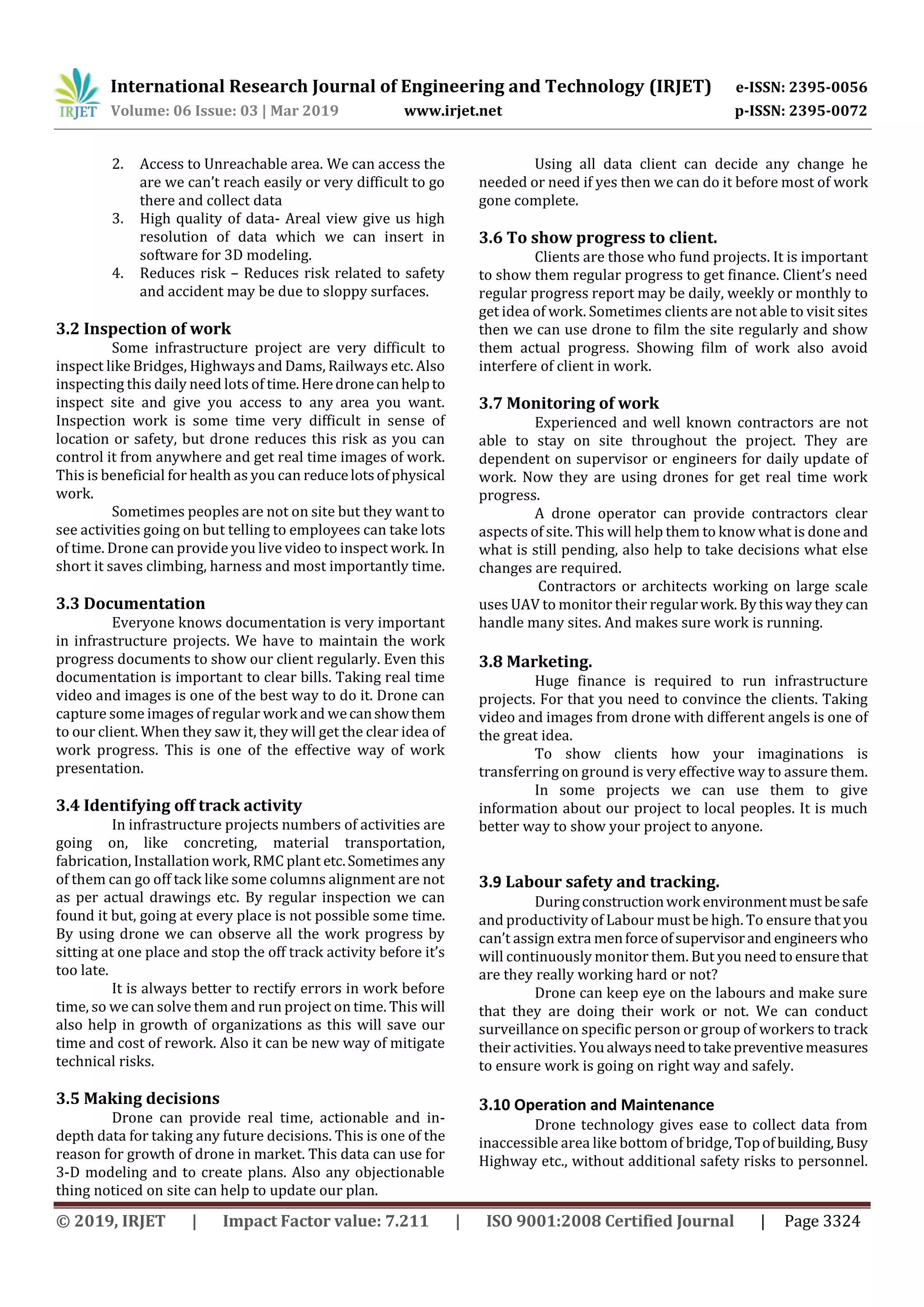 IRJET- Use of Drone Technology in Infrastructure Projects | PDF