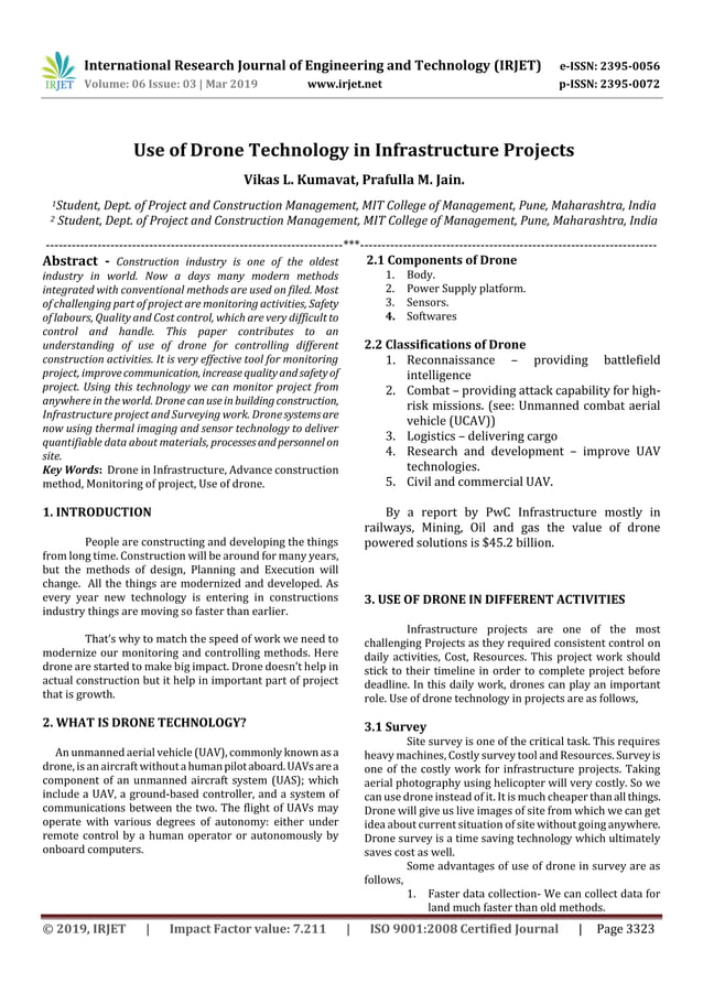 IRJET- Use of Drone Technology in Infrastructure Projects | PDF