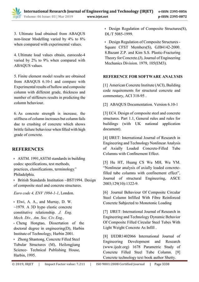 IRJET- Study on Behavior of CFST Columns under Axial Compression and Analysis by ABAQUS | PDF
