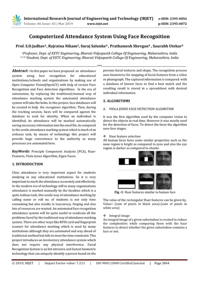 IRJET- Computerized Attendance System using Face Recognition | PDF