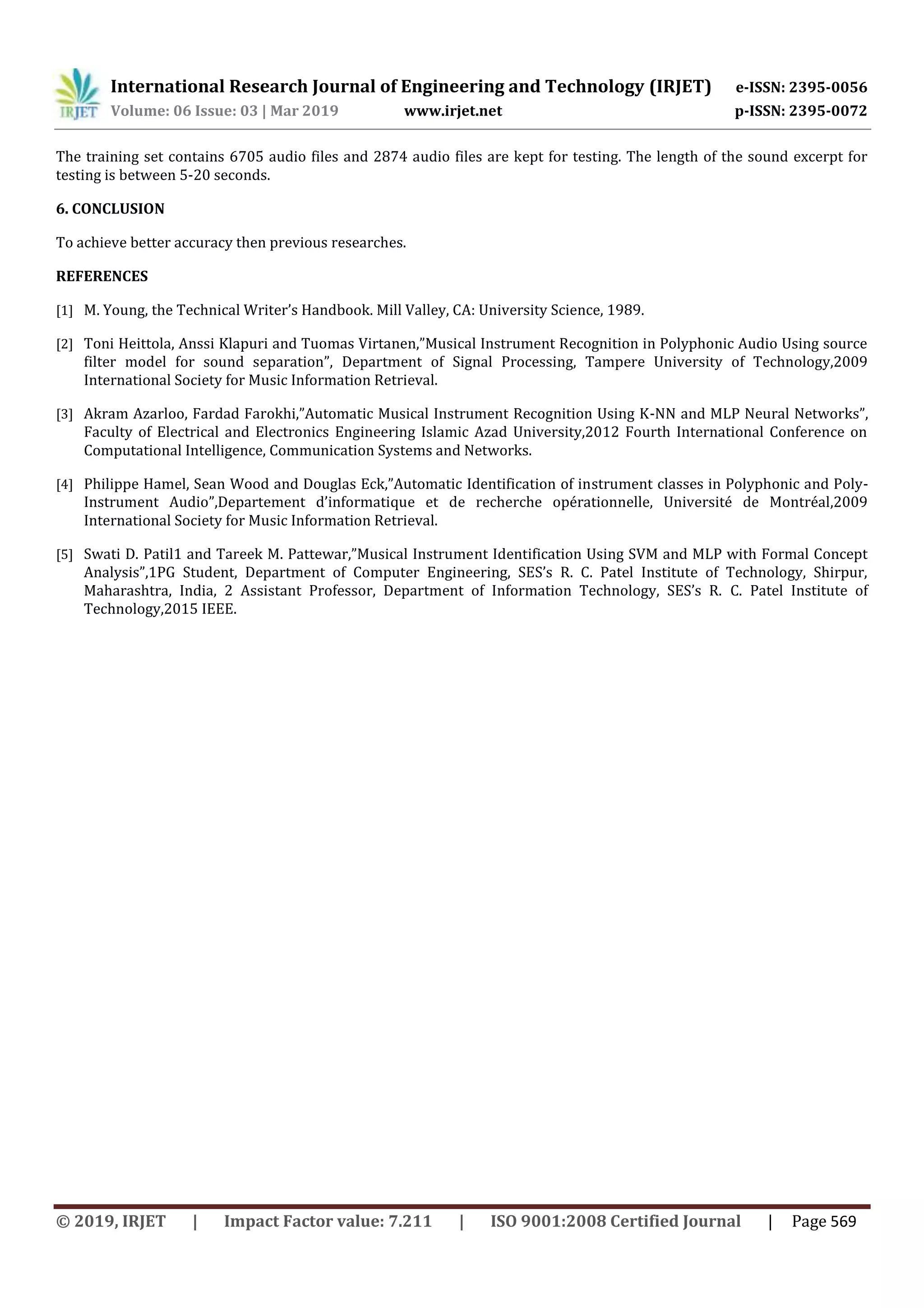 IRJET- Musical Instrument Recognition using CNN and SVM | PDF