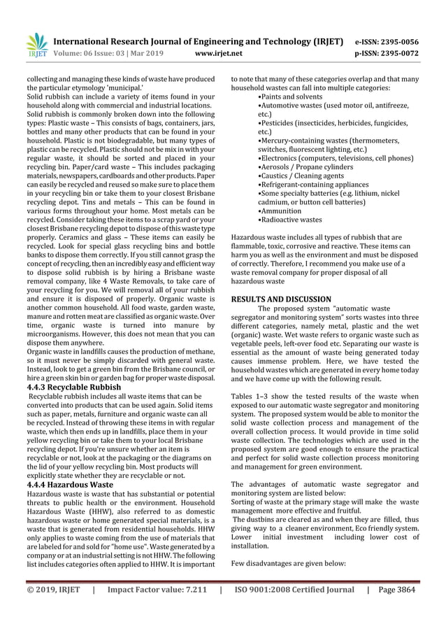 IRJET- Automatic Waste Segregation and Monitoring system of Municipal ...