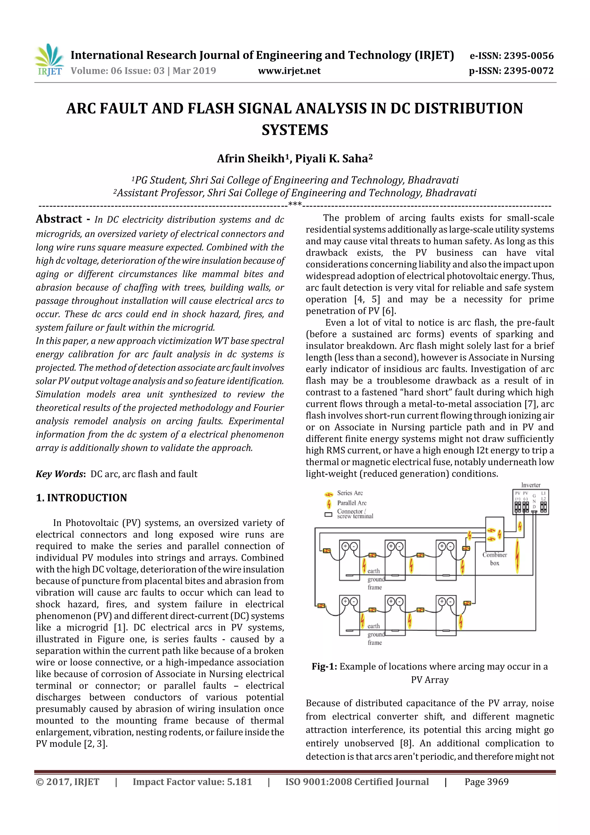 IRJET- ARC Fault and Flash Signal Analysis in DC Distribution Systems | PDF