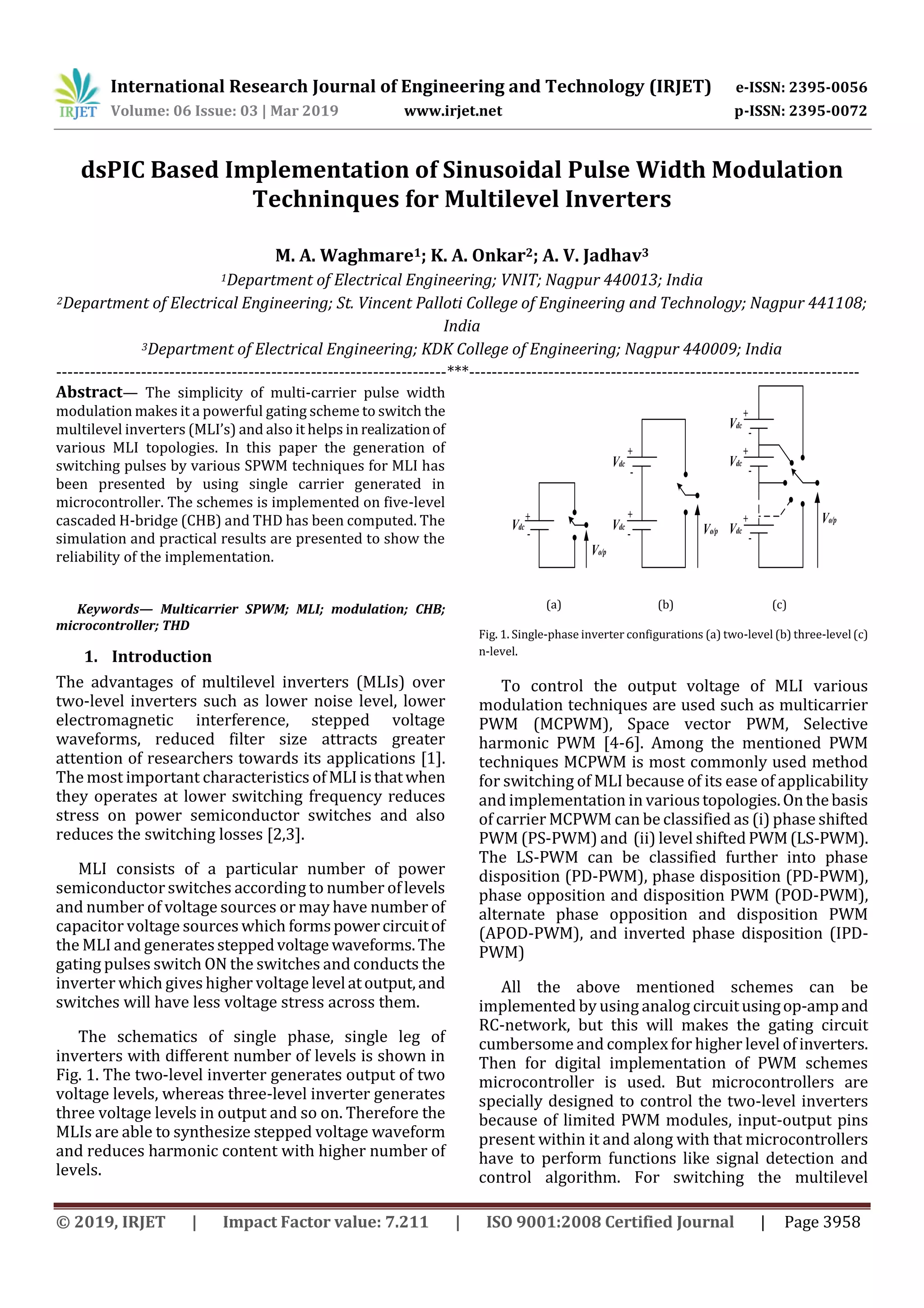 IRJET- dsPIC based Implementation of Sinusoidal Pulse Width Modulation Techninques for ...