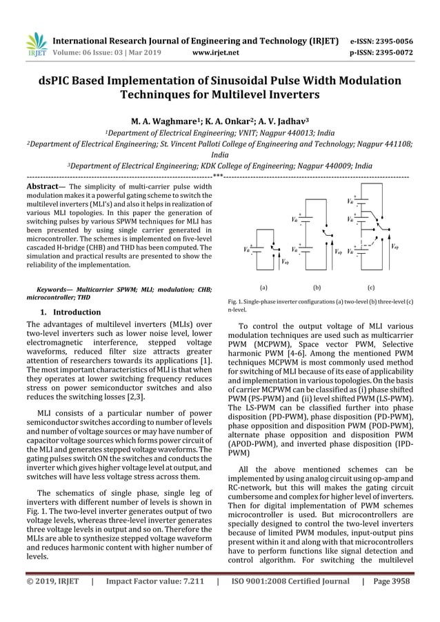 IRJET- dsPIC based Implementation of Sinusoidal Pulse Width Modulation Techninques for ...