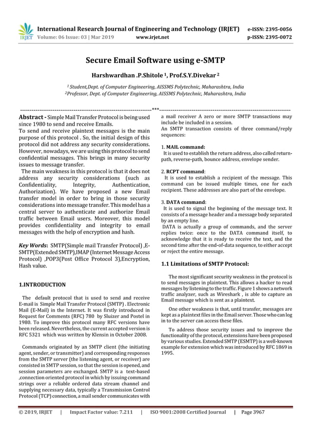 IRJET- Secure Email Software using e-SMTP | PDF