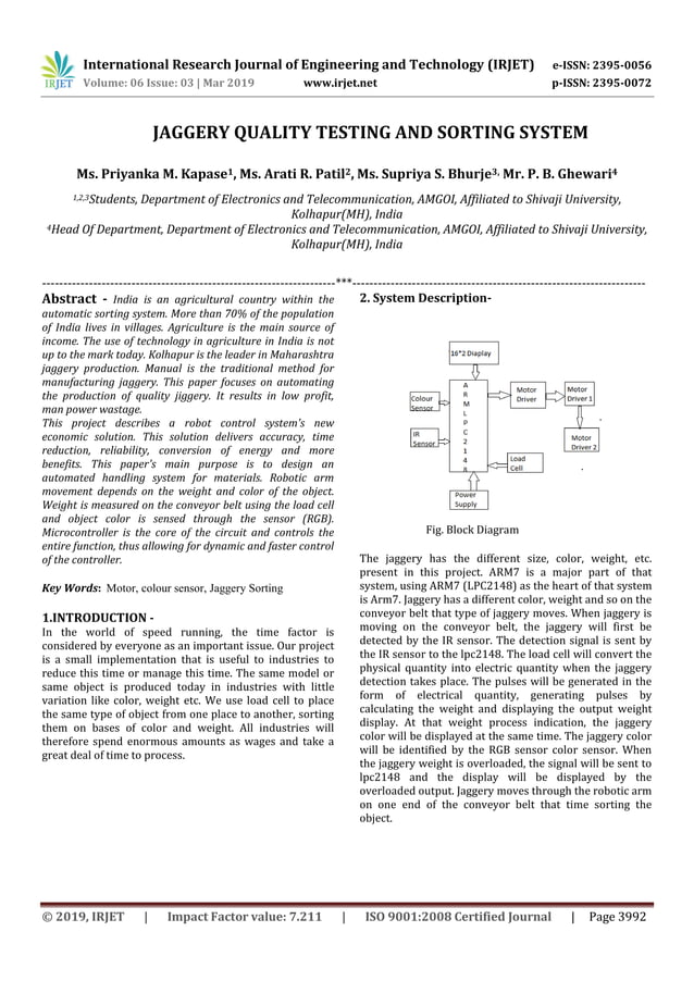 IRJET- Jaggery Quality Testing and Sorting System | PDF