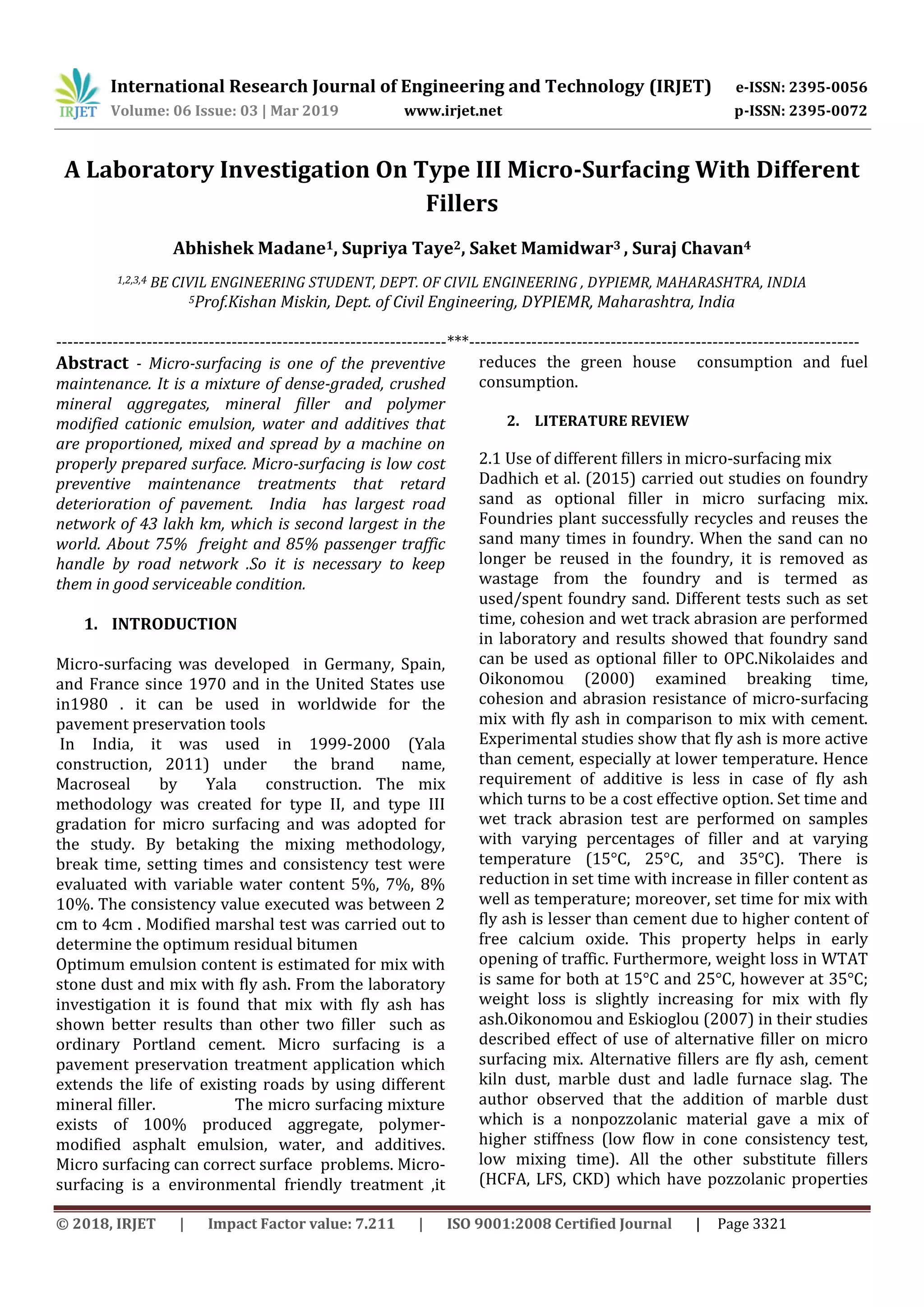 IRJET- A Laboratory Investigation on Type III Micro-Surfacing with ...