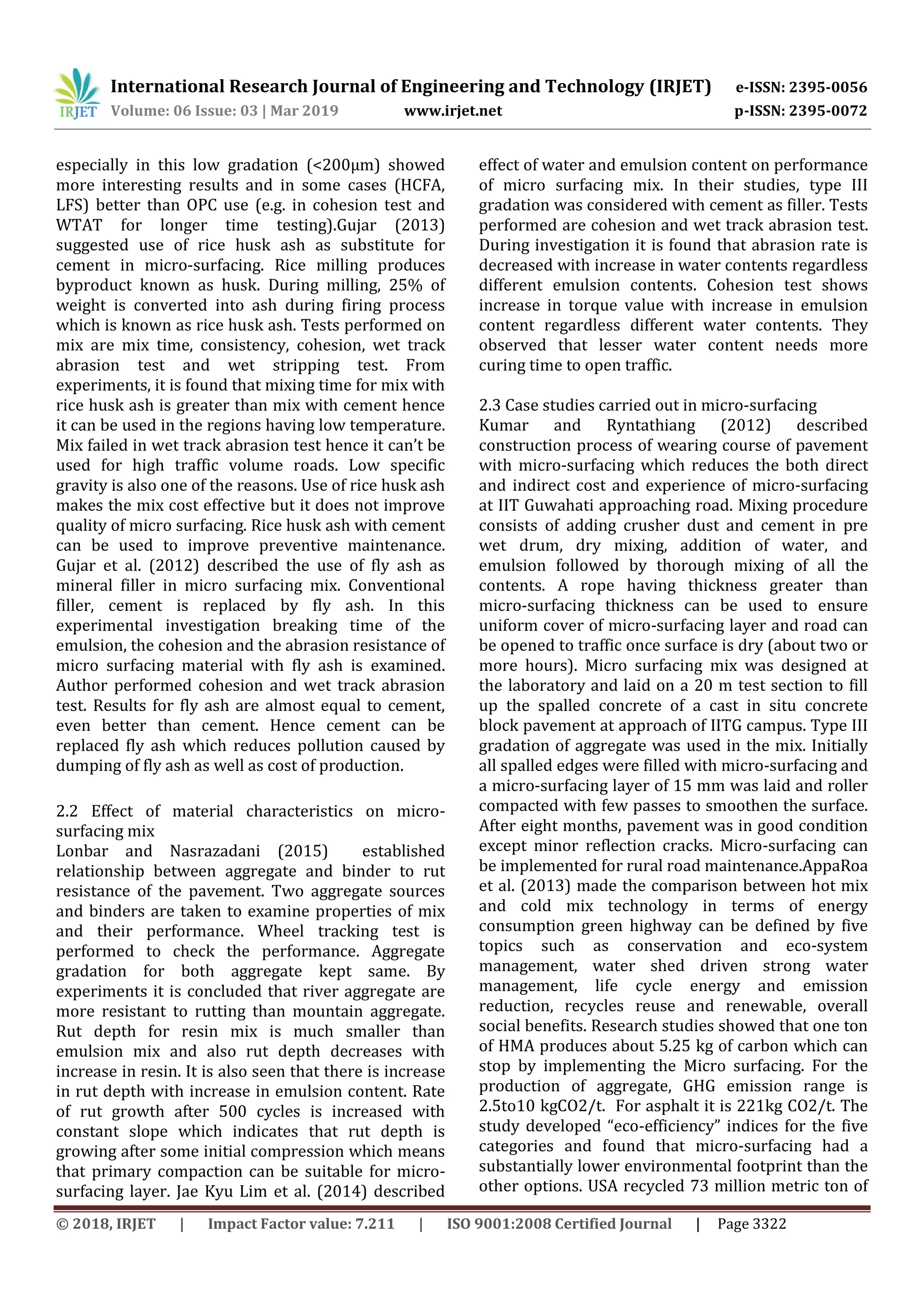 IRJET- A Laboratory Investigation on Type III Micro-Surfacing with ...