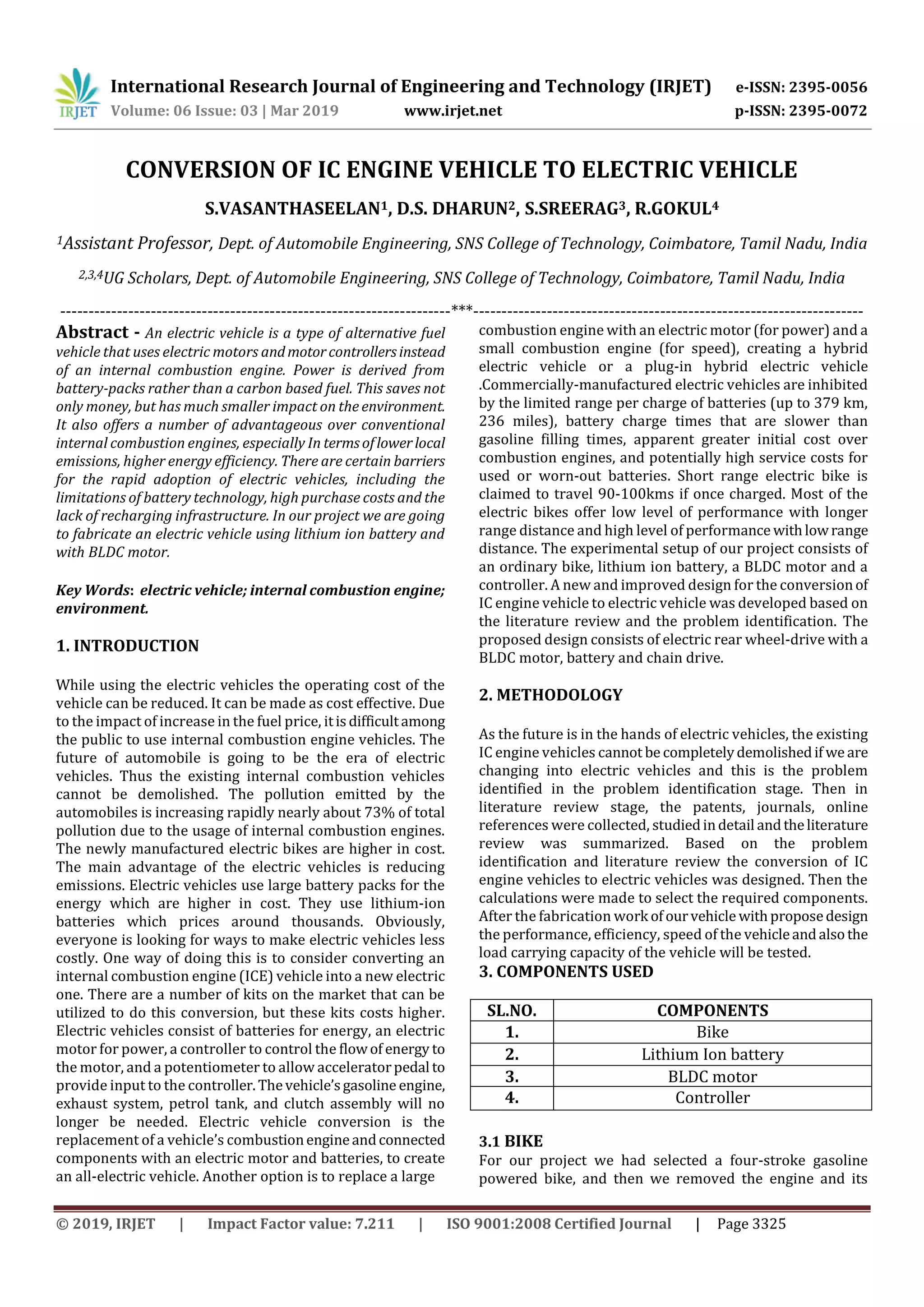 IRJET- Conversion of IC Engine Vehicle to Electric Vehicle | PDF