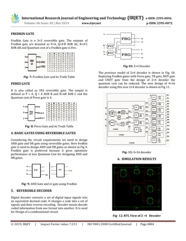 Irjet Design And Implementation Of Combinational Circuits Using Reversible Gates Pdf